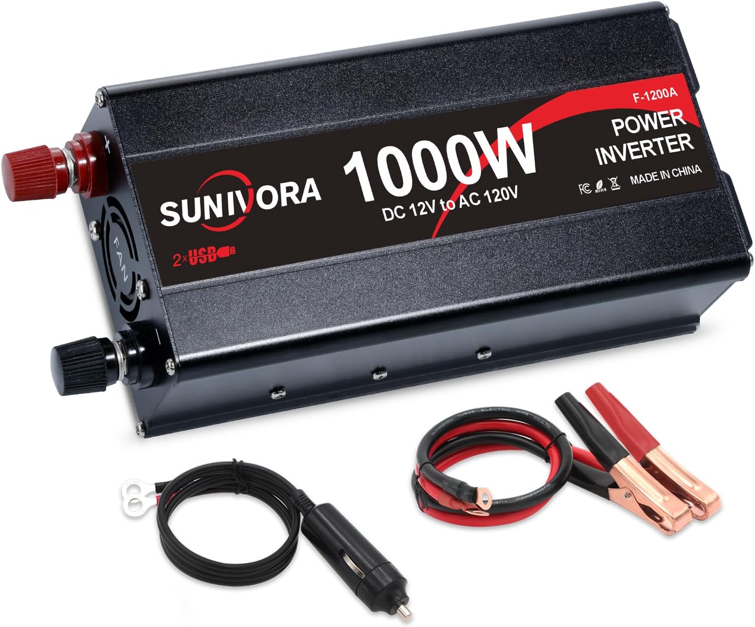 Amazon.com: Sunivora 1000 Watt Power Inverter 12V DC to 110V/120V AC ...