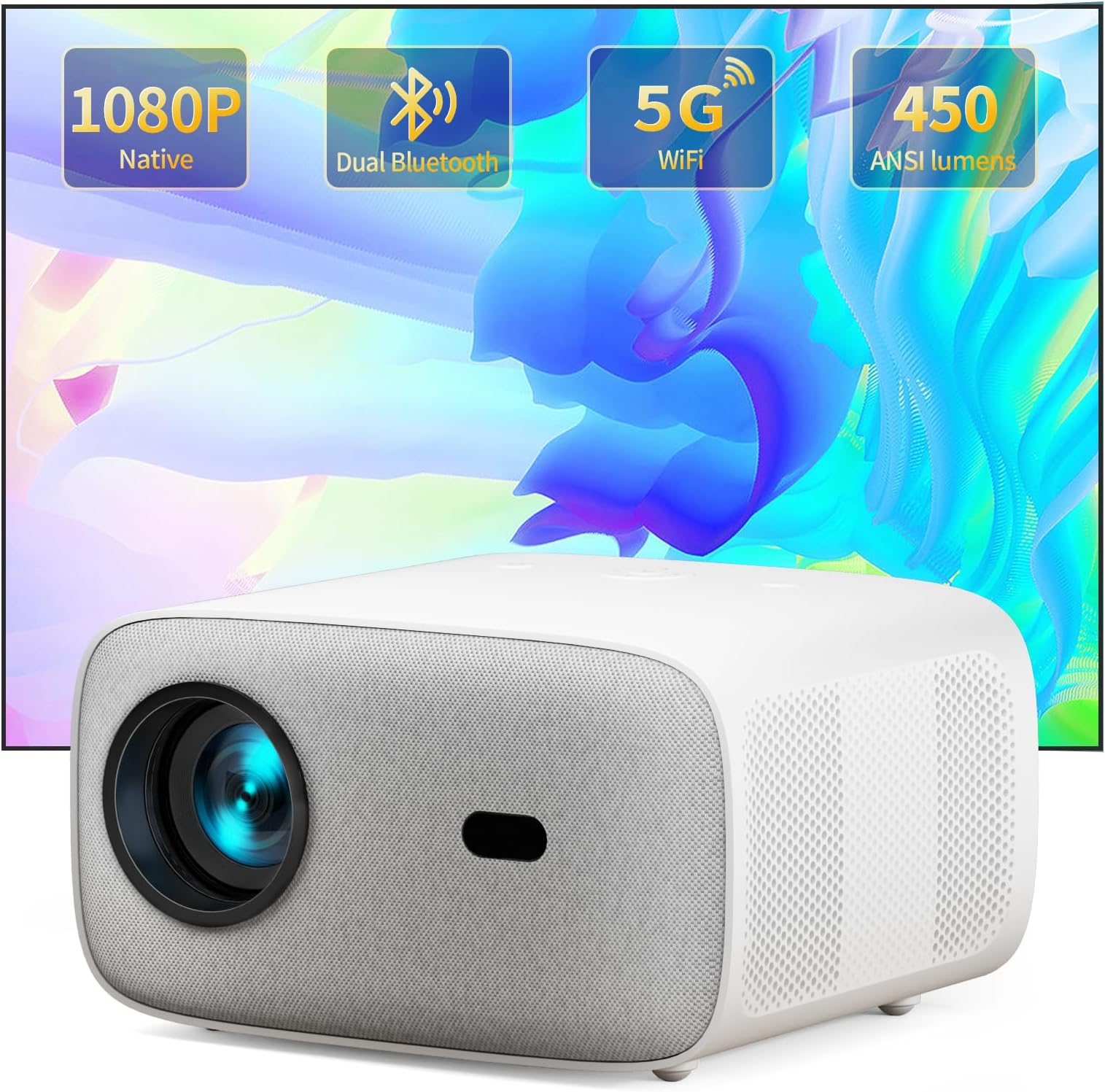 Native 1080P Projector with WiFi and Dual Bluetooth, 450 ANSI HD Movie ...