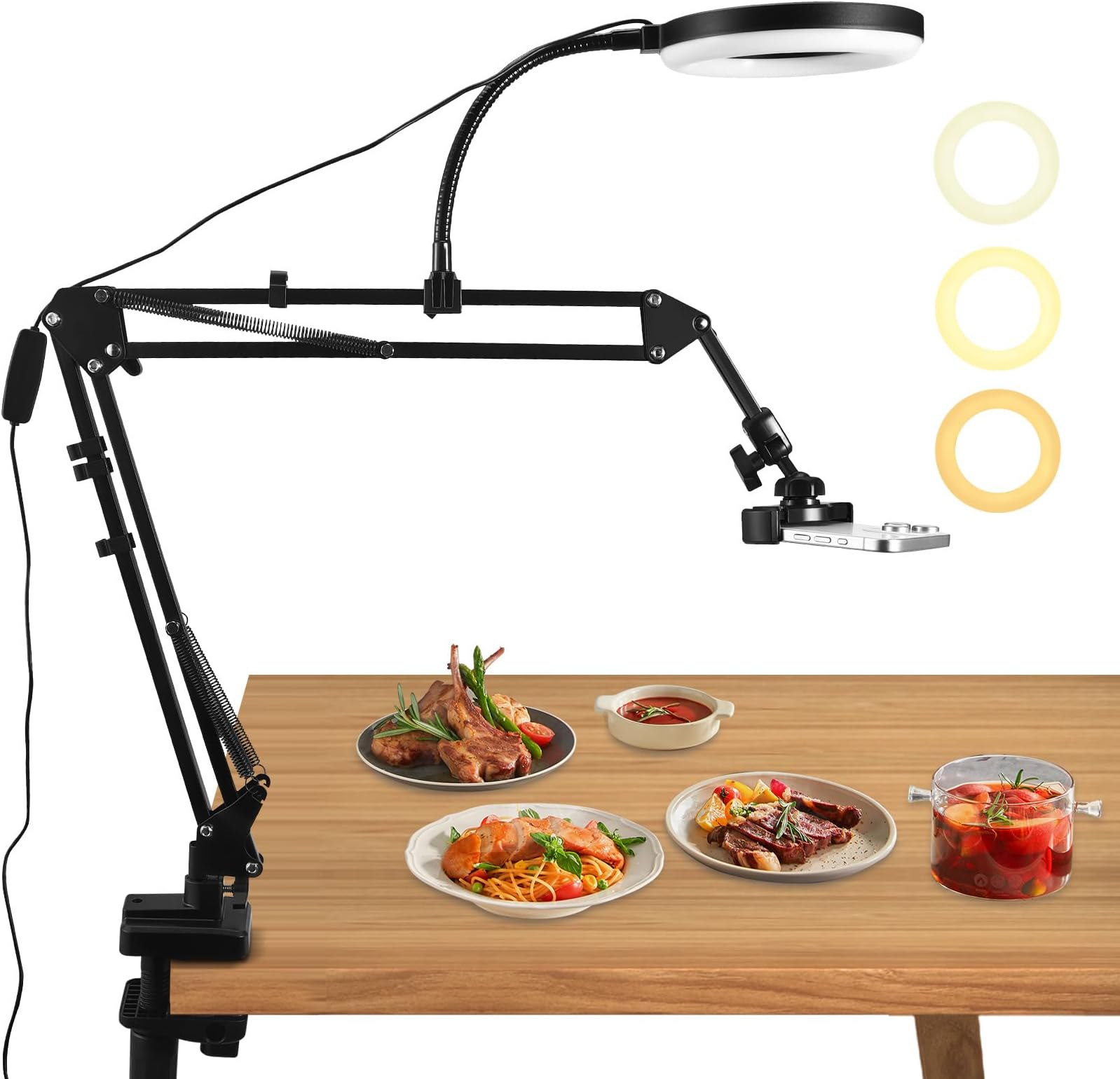 Adjustable Overhead Phone Mount with Ring Light, Phone Arm Stand 3 ...