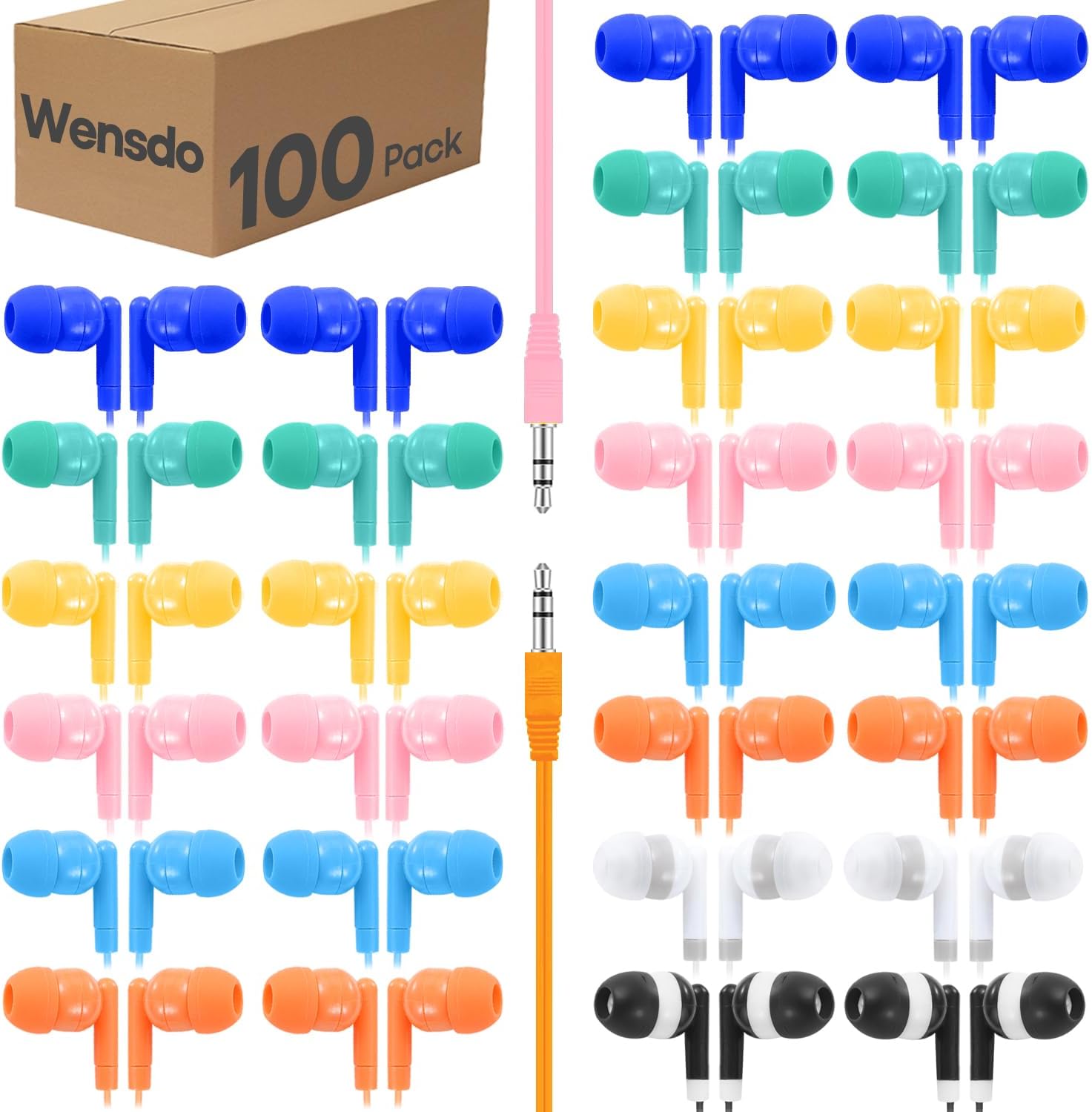 Amazon.com: Wensdo 100 Packs Earbuds Bulk Classroom Headphones ...