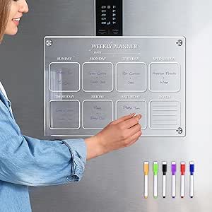 Acrylic Magnetic Fridge Board, Reusable Planning Whiteboard Small with ...