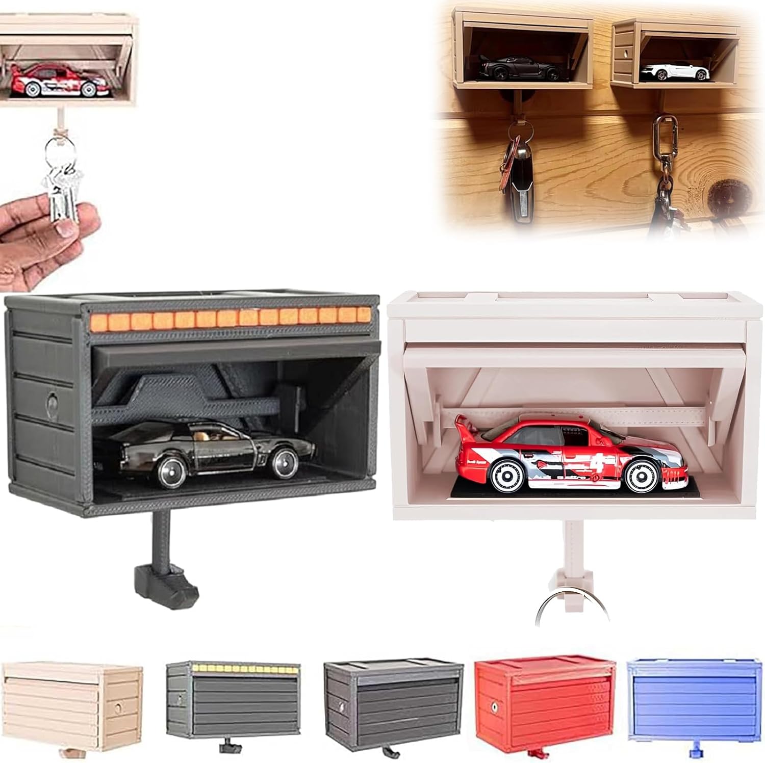 Amazon.com: XUANDOH 2 PCS Car Garage Key Holder with Opening Door, Mini ...