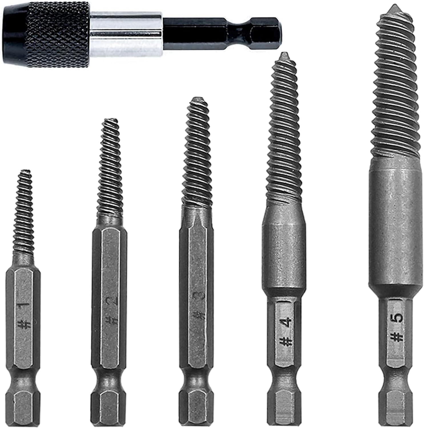 KEWAYO 6 PCS Damaged Screw and Broken Bolt Extractor Set with 1/4 Quick ...
