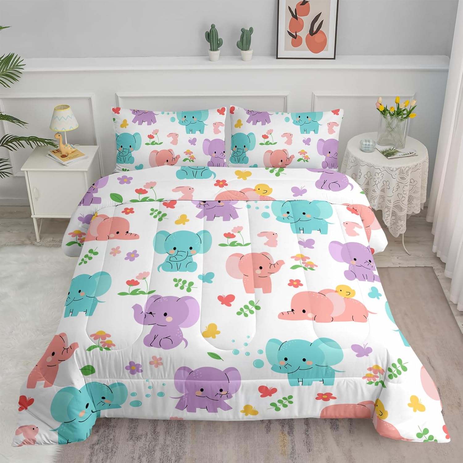 Amazon.com: Axolotl Cartoon Elephant Bedding Set Twin Size,Elephants ...