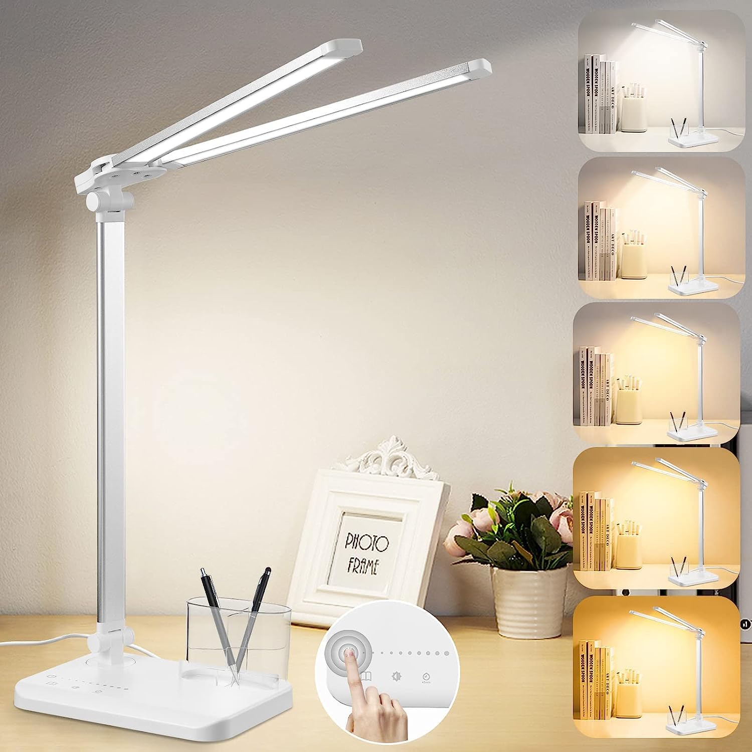 Maxspace Reading Lamp,Desk Lamp with USB Charging Port,LED Light with 5 ...