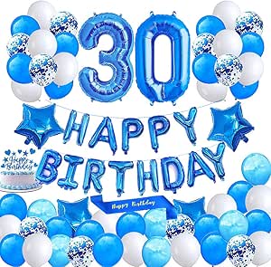 Amazon.com: Minhero Lee Blue 30th Birthday Decoration Happy Birthday ...