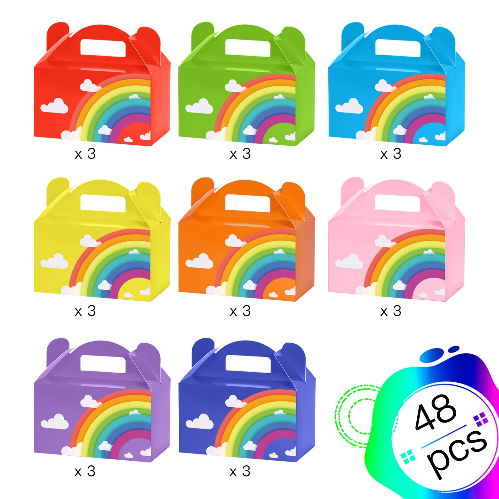 Snapklik.com : 48 Pack Rainbow Treat Boxes, Paper Gift Gable Box ...