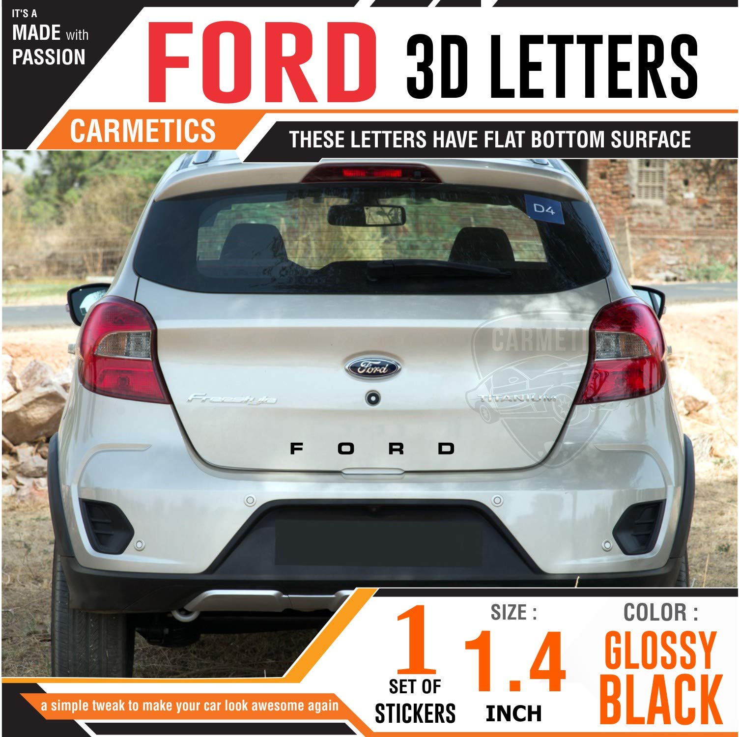 CarMetics Ford 3D Letters Stickers Decals Logo Emblem Bonnet Letters ...