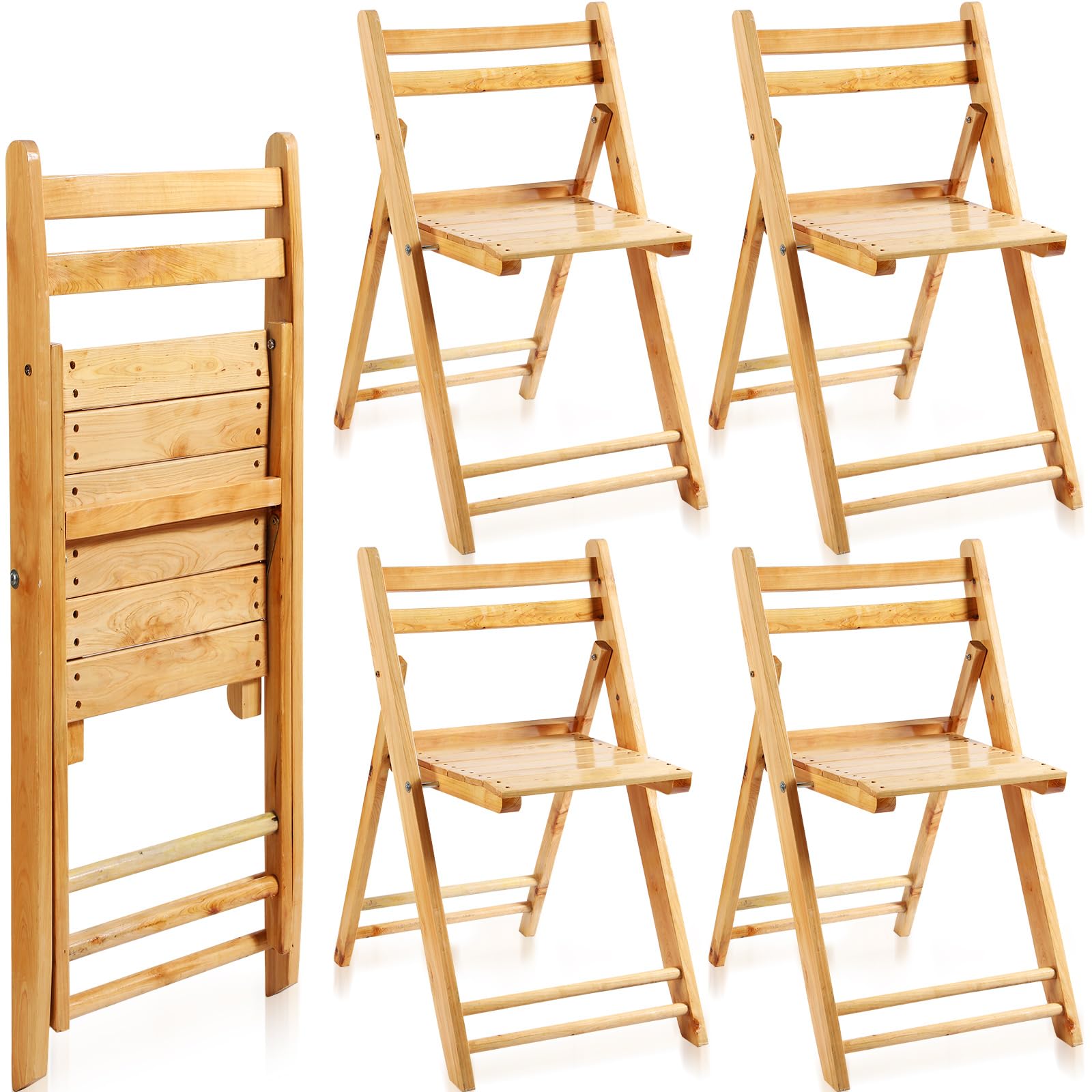 Yuntau Wooden Folding Chair Set of 4, Foldable Patio Dining Chair for ...