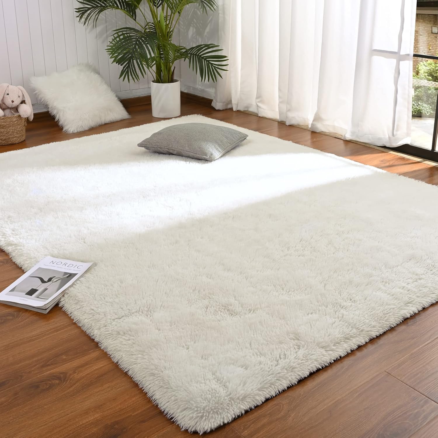 DETUM Cream White Rug 5' X 8' Fluffy Cream White Area Rugs for Bedroom ...