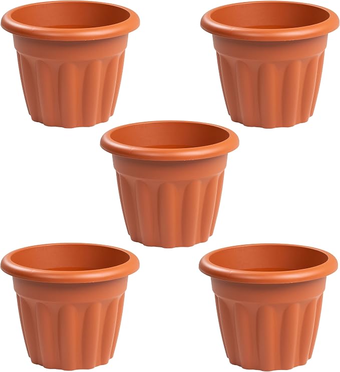 (Set of 5) 33cm Terracotta Plastic Round Planters Indoor/Outdoor Plant ...