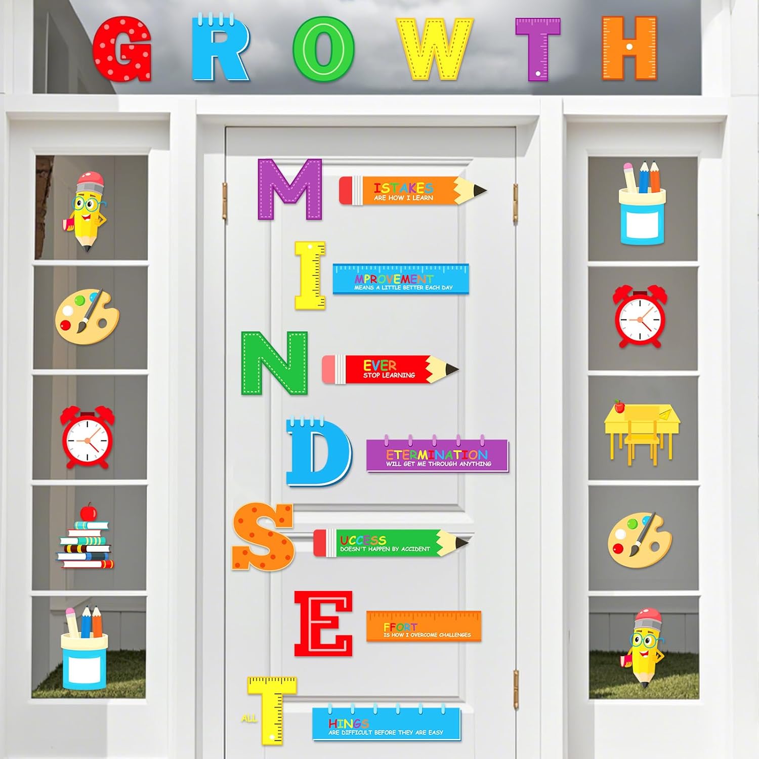 Amazon.com: 8 Sheets Growth Mindset Window Door Clings Stickers ...