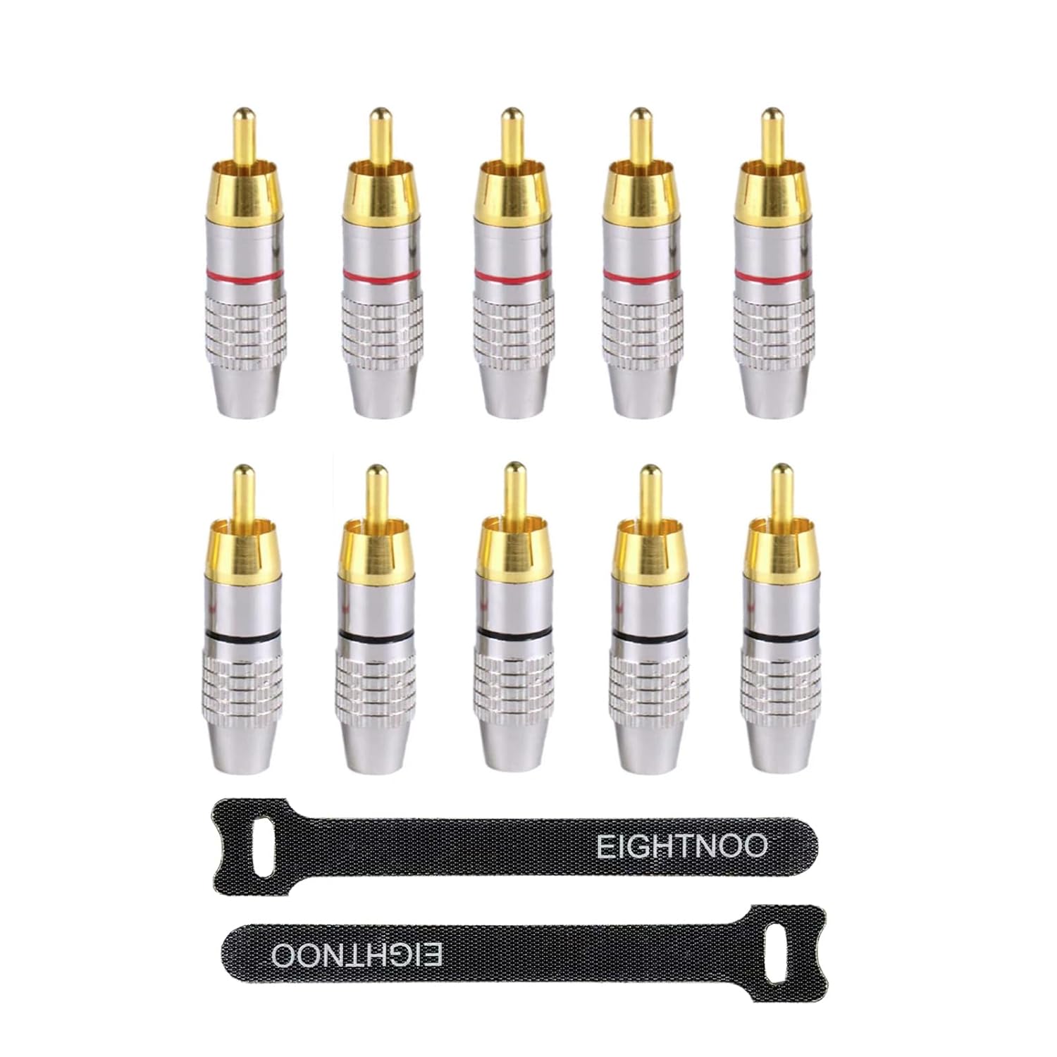 EIGHTNOO RCA Connector, 10 Pcs RCA Plug Solder Gold Plated Audio Video ...