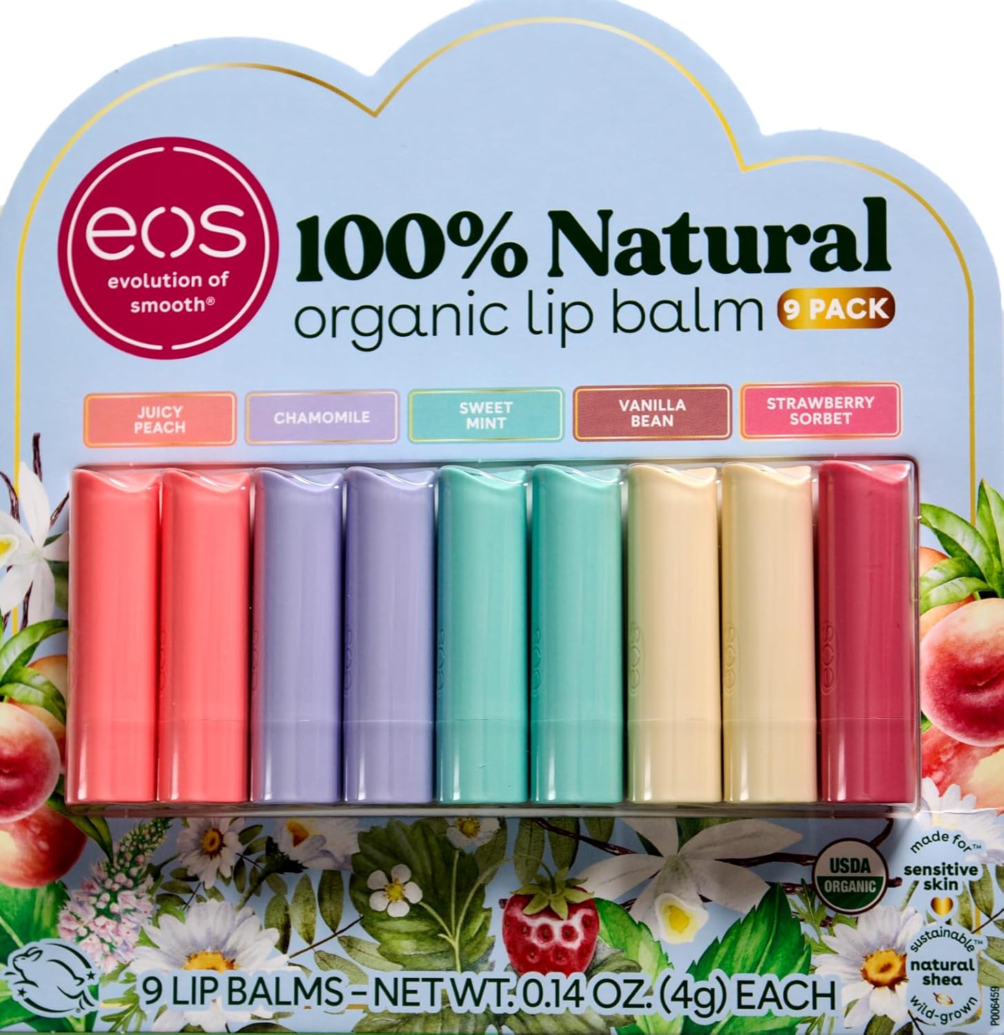 Amazon.com : EOS Organic Lip Balm Juicy Peach Chamomile Mint Vanilla ...