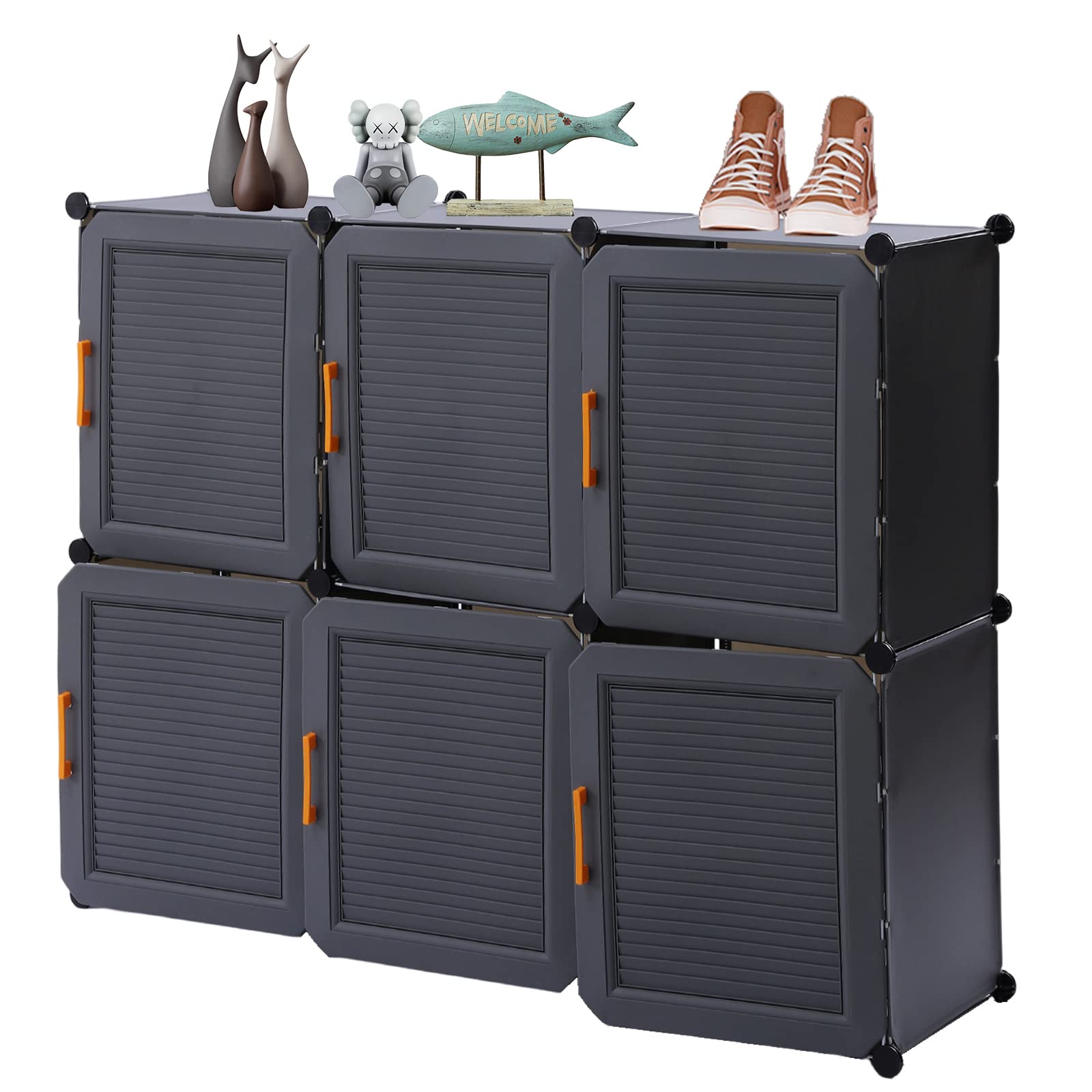 Portable Gray Shoe Rack with 6 Doors, 6 Tiers 36 Pair DIY Shoe Storage ...
