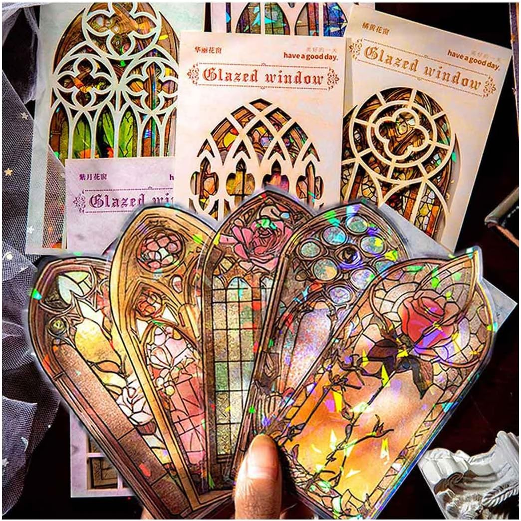 Amazon.com: Vilikya Holographic Cathedral Window Frame Stickers for ...