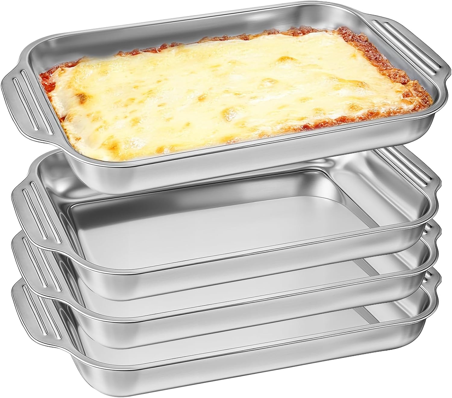 Amazon.com: 4Pcs 9x13 Stainless Steel Cake Pan Baking Pan Rectangle ...