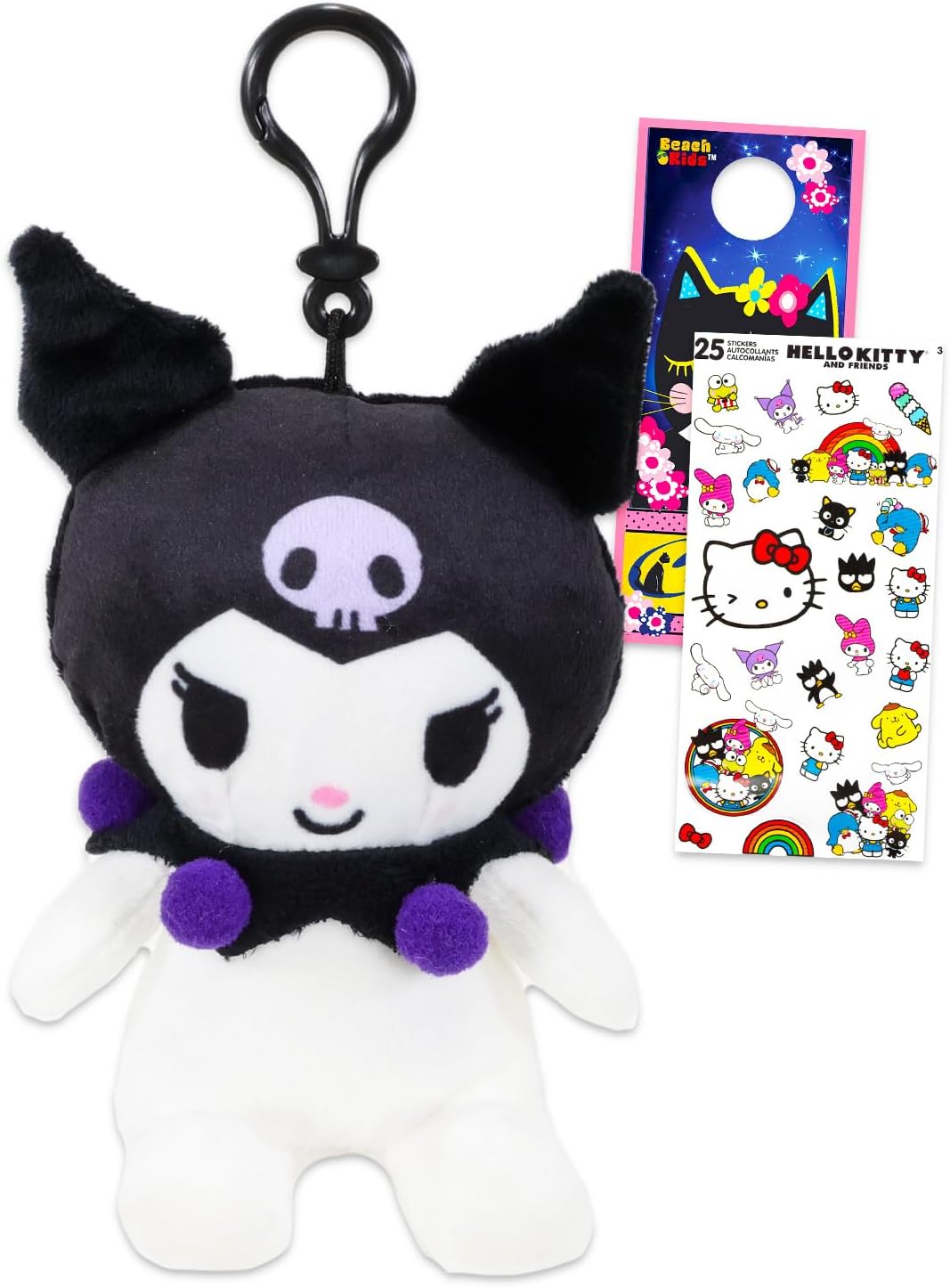 Sanrio Kuromi Plush Keychain Set - Kawaii Bag Clip Bundle with 6" Plush ...