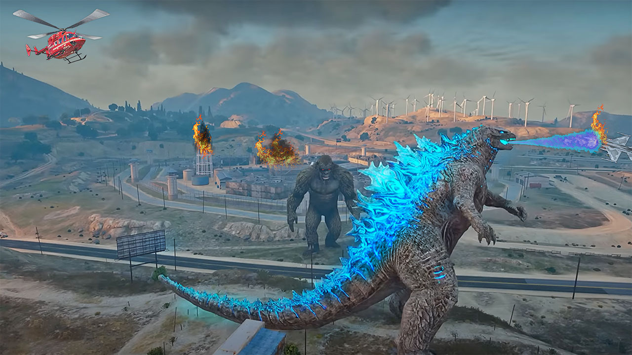 Giant Kaiju Godzilla Monster & Bigfoot King Kong Gorilla Vice City ...