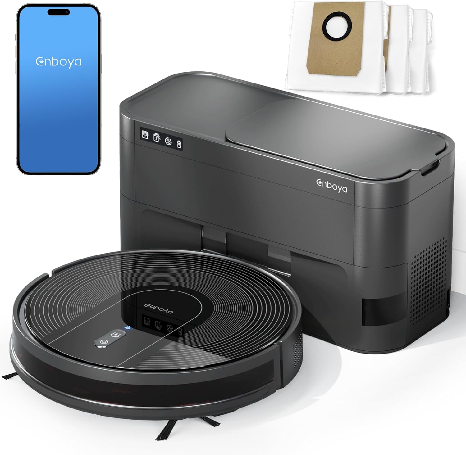 Amazon | Enboya ロボット掃除機 5000Pa強力吸引 自動ゴミ収集 60日間ゴミ捨て不要 お掃除機ロボット 超薄型 静音 自動 ...