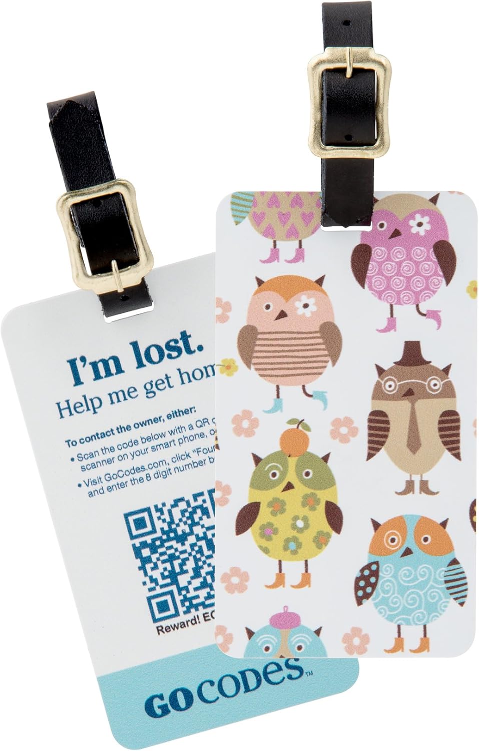 Amazon.com | GoCodes® Smart QR Bar Code Luggage Tag - Kids Owls One ...