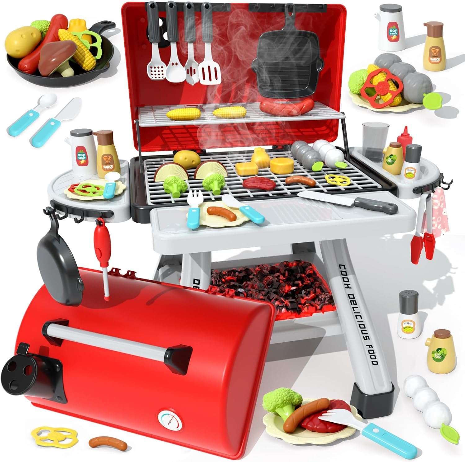 Amazon.com: Toy BBQ Grill Set for Kids, Kitchen Toy Set with Smoke ...