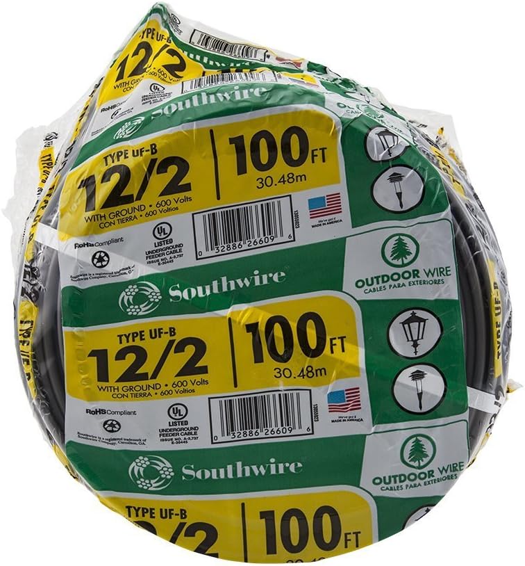 Southwire Outdoor Wire, 12/2WG UF 100 Ft Coil, Approved for Direct ...