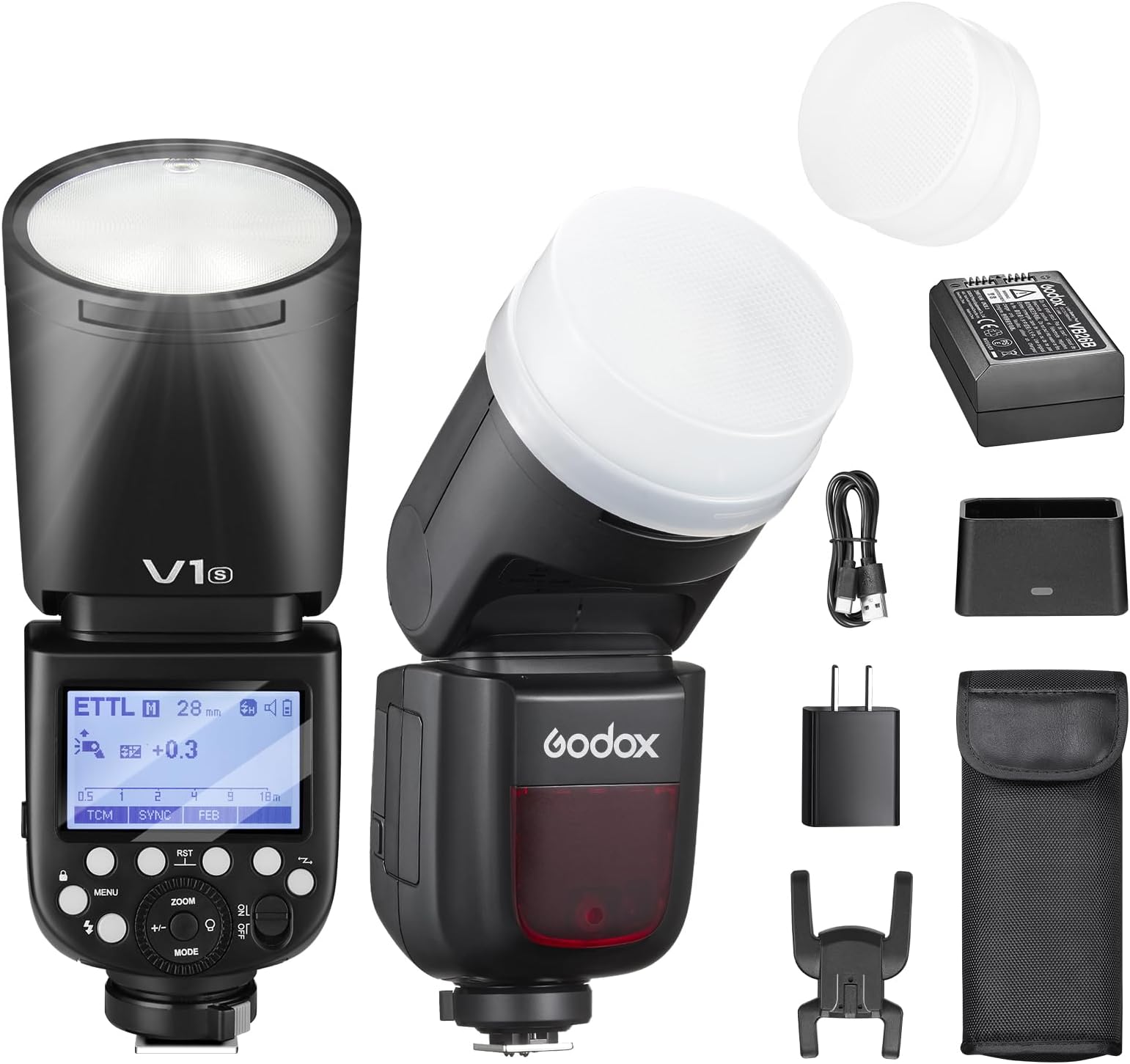 Godox V1S Speedlite Flash rond professionnel 76 W 1/8000 HSS 2,4 G ...