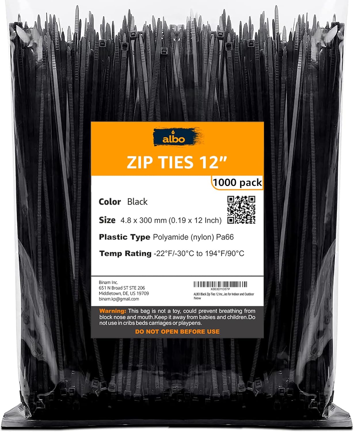 ALBO Zip Ties Black 12 Inch 1000 Pack Long Plastic Cable Ties Thick 0. ...