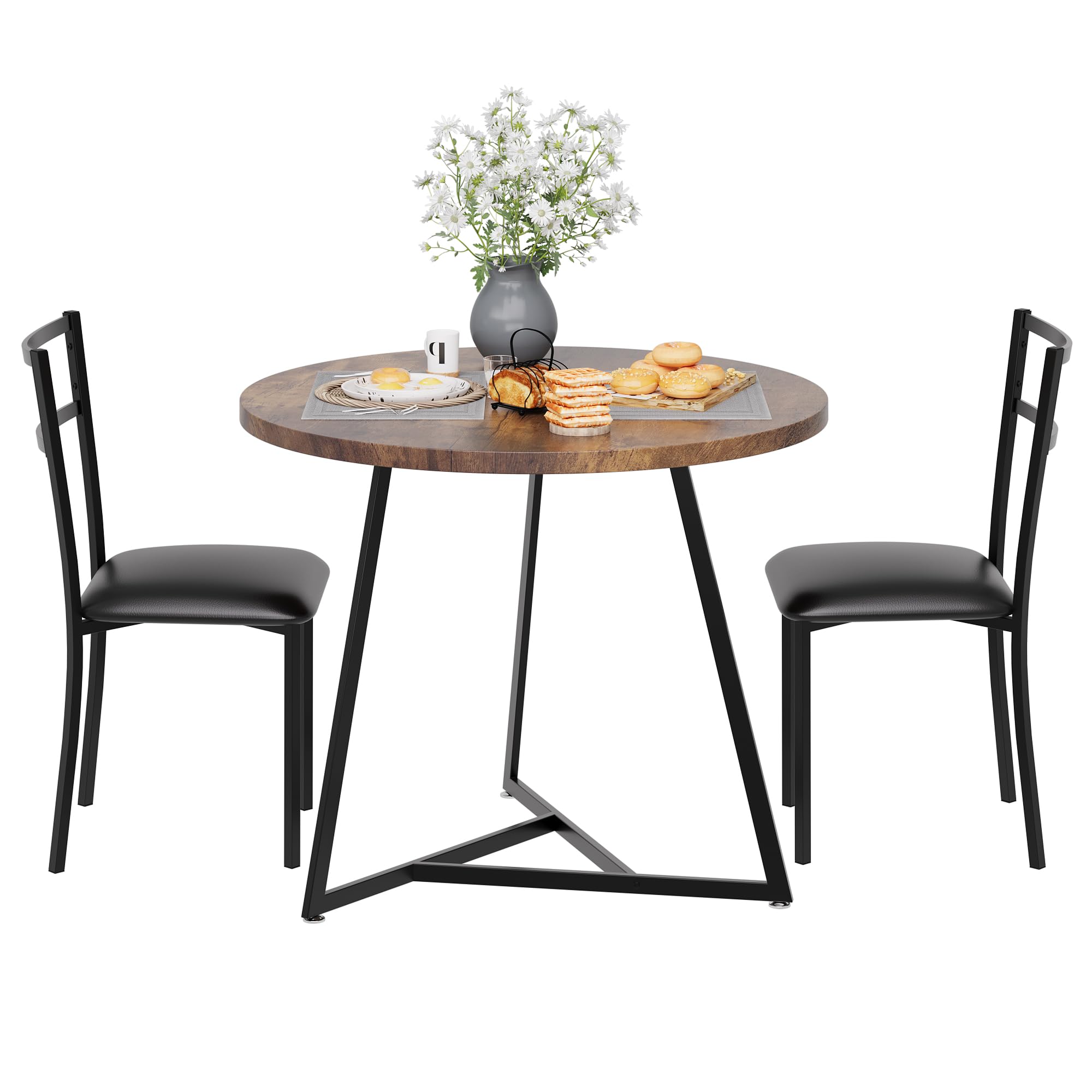 Amazon.com - GAOMON Round Dining Table Set for 2, Rustic Brown Kitchen ...