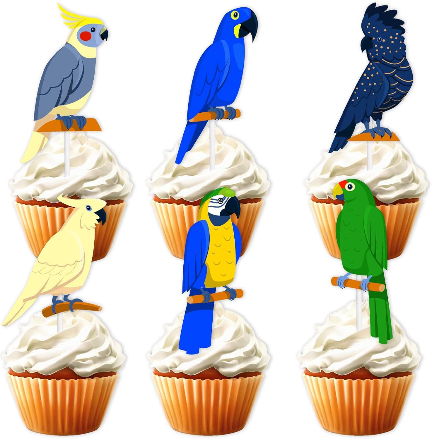 Amazon.com: 18pcs Glitter Parrot Dessert Cupcake Topper Flying Bird ...
