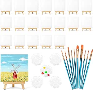 20 Pack Mini Canvases, 6x6in Small Painting Canvas Panel with Mini ...