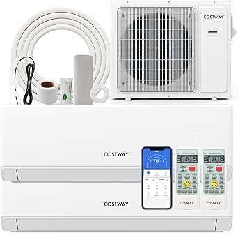 COSTWAY 36k Dual 2 Zone Mini Split Air Conditioner, 23 SEER2 9000 BTU+ ...