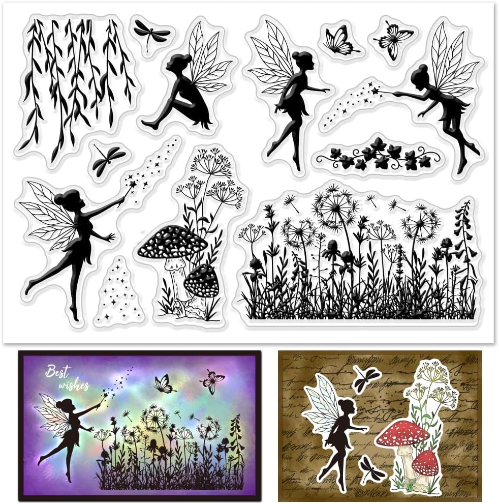 Amazon.com: INFUNLY Fairy Clear Stamps Flower Elves Clear Stamps for ...