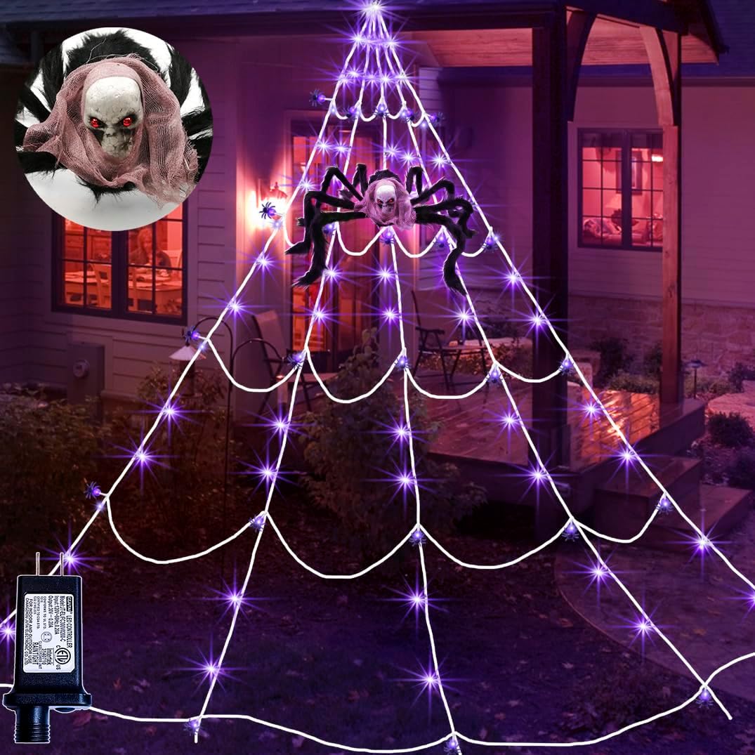 Amazon.com: Halloween Decoration Outdoor Giant Lighted Spider Web with ...