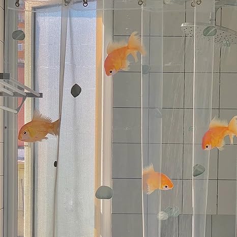 Amazon.com: KINGMINOS Goldfish Shower Curtain Clear, Underwater World ...