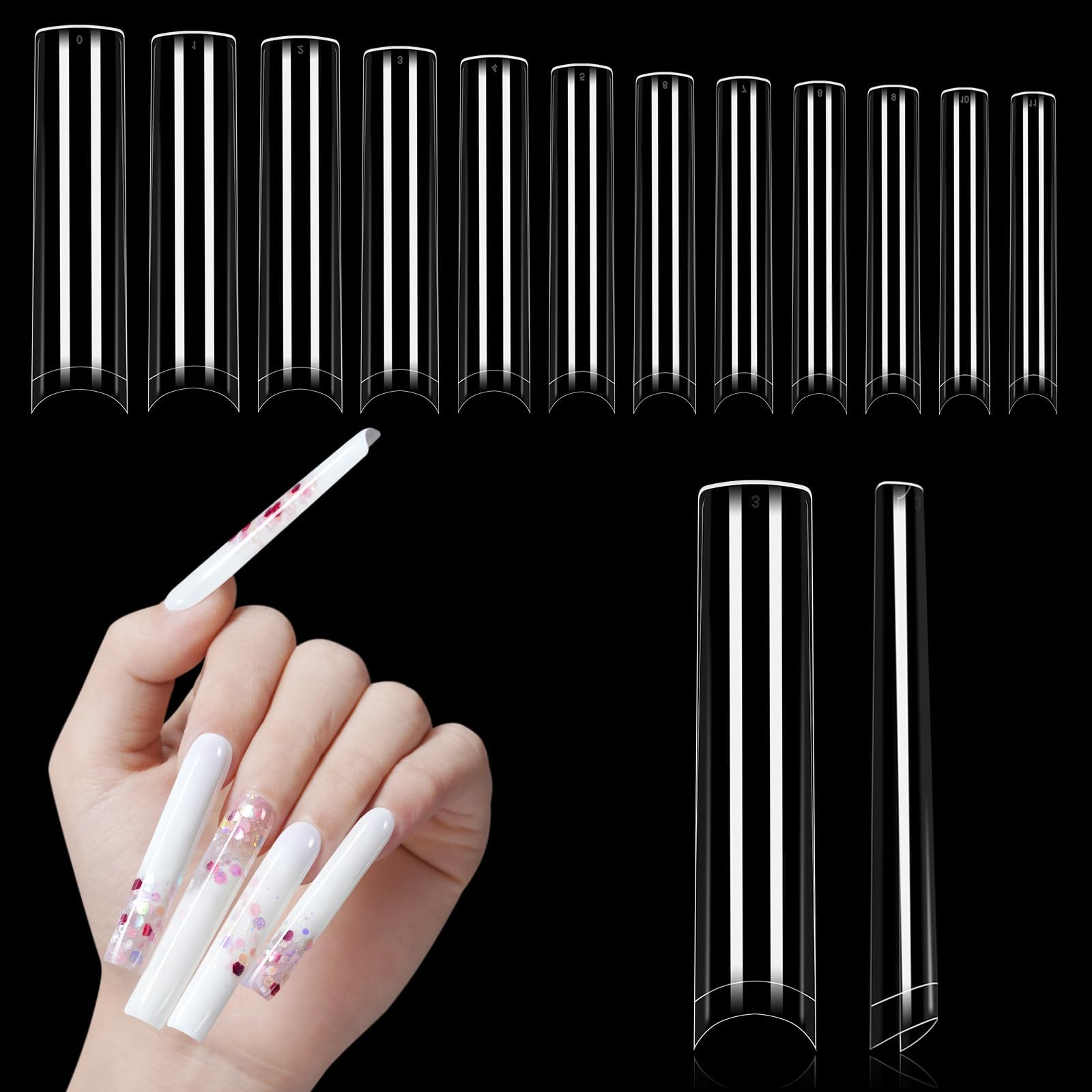 Amazon.com: AILLSA Extra Long Square 2XL Nail Tips Acrylic Half Cover ...