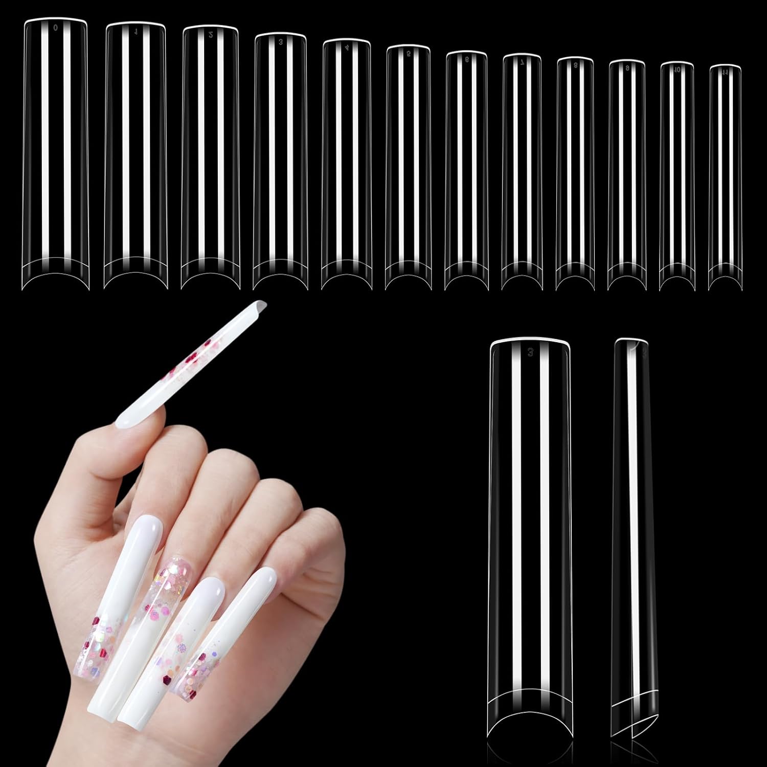 Amazon.com: AILLSA Extra Long Square 2XL Nail Tips Acrylic Half Cover ...