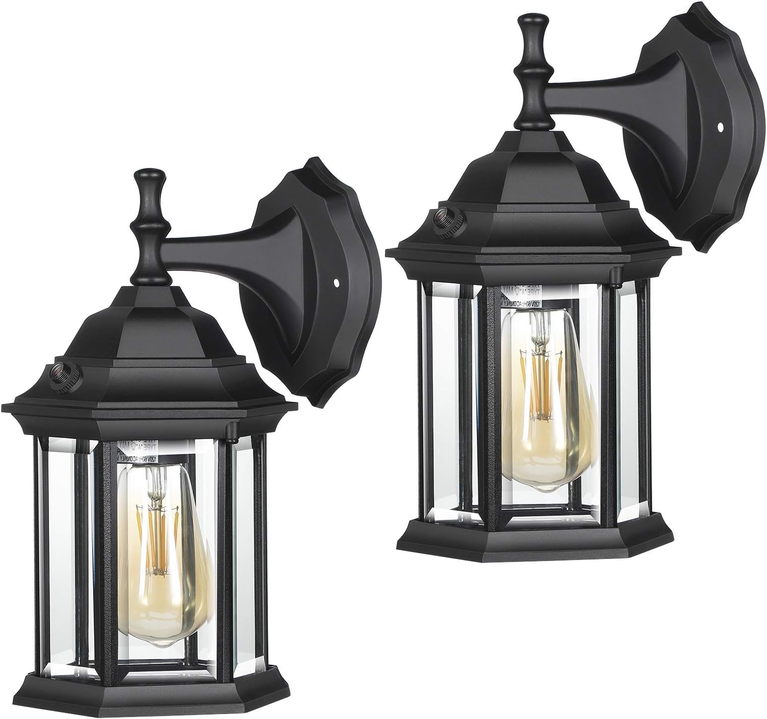 DEWENWILS 2 Pack Dusk to Dawn Outdoor Wall Lantern, Outdoor Wall Lights Clear Glass Shade, E26 ...