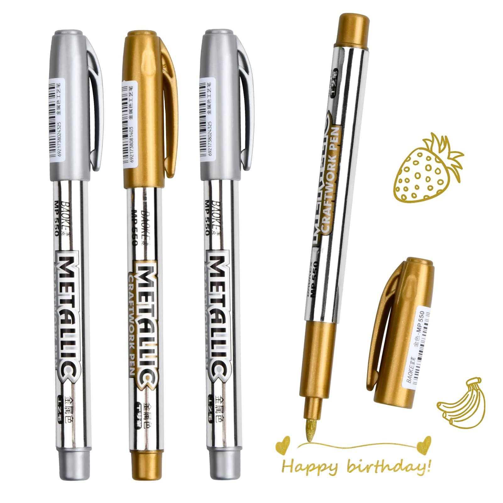 DOETYD 4 PCS Metallic Marker Pens 2 Gold+2 Silver Permanent Metallic ...