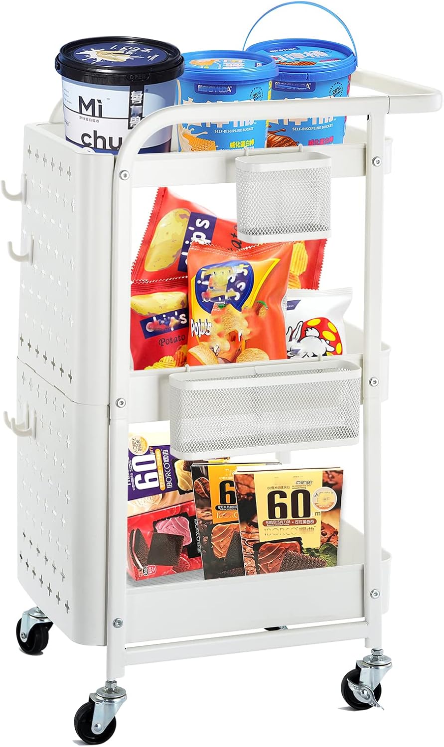 Amazon.com: 3-Tier Rolling Cart,Metal Utility Cart with Pegboard ...