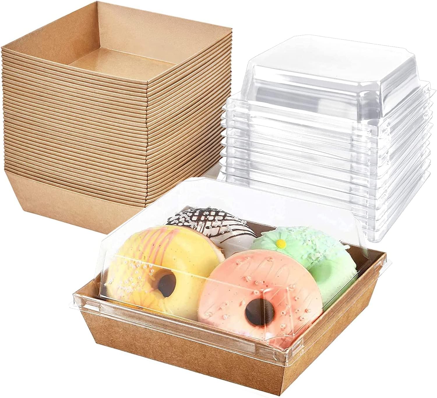 Hisemy Paquete de 50 Cajas de Papel para Postres con Tapa Transparente ...