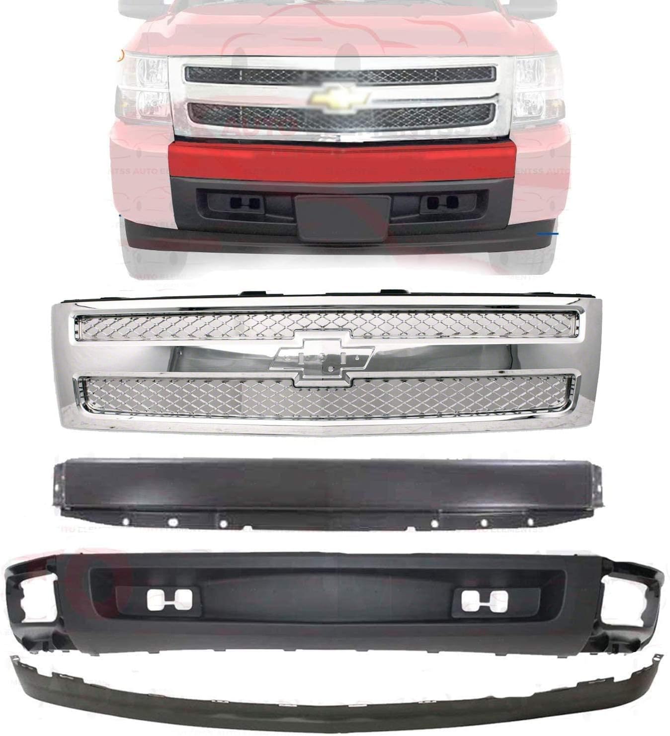 Amazon.com: Front Bumper Primed Steel + Chrome Grille Assembly + Lower ...