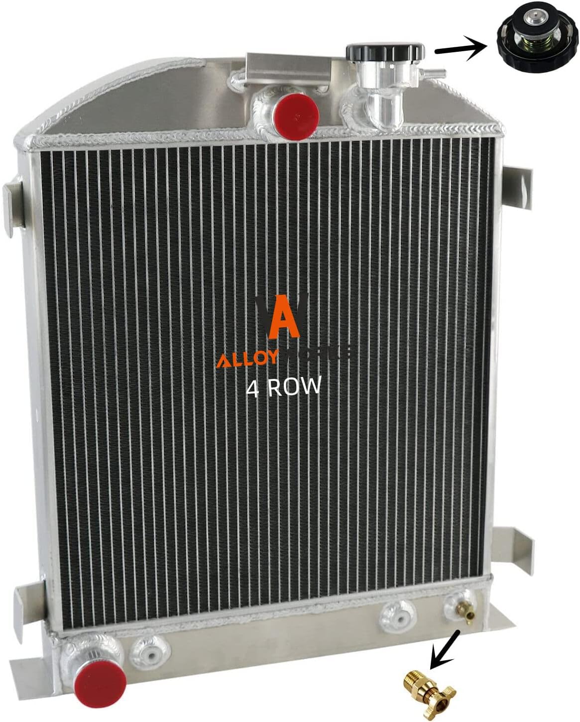 ALLOYWORKS 4 Row Aluminum Radiator for Ford Rod w/ Chevy 350 V8 Engine ...