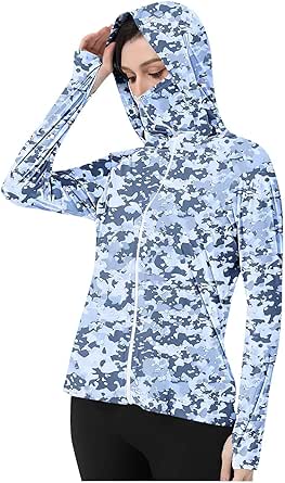 Womens UPF 50+ Sun Hoodie with Face Mask UV Protection Zip Up Lightweight Breathable SPF Shirt ...