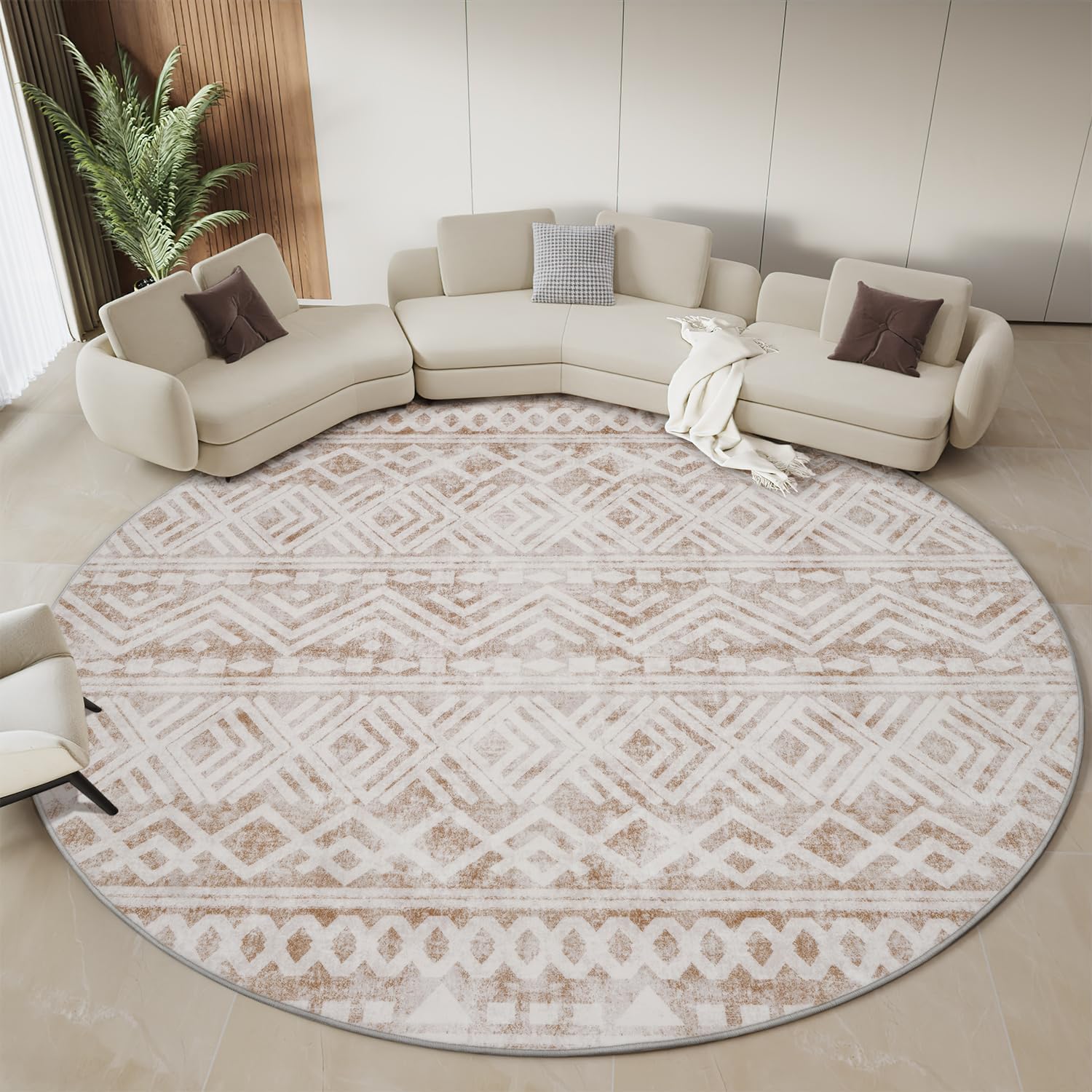 Round Area Rug 6x6 ft Boho Circle Rug Non-Slip Washable Moroccan Rug ...