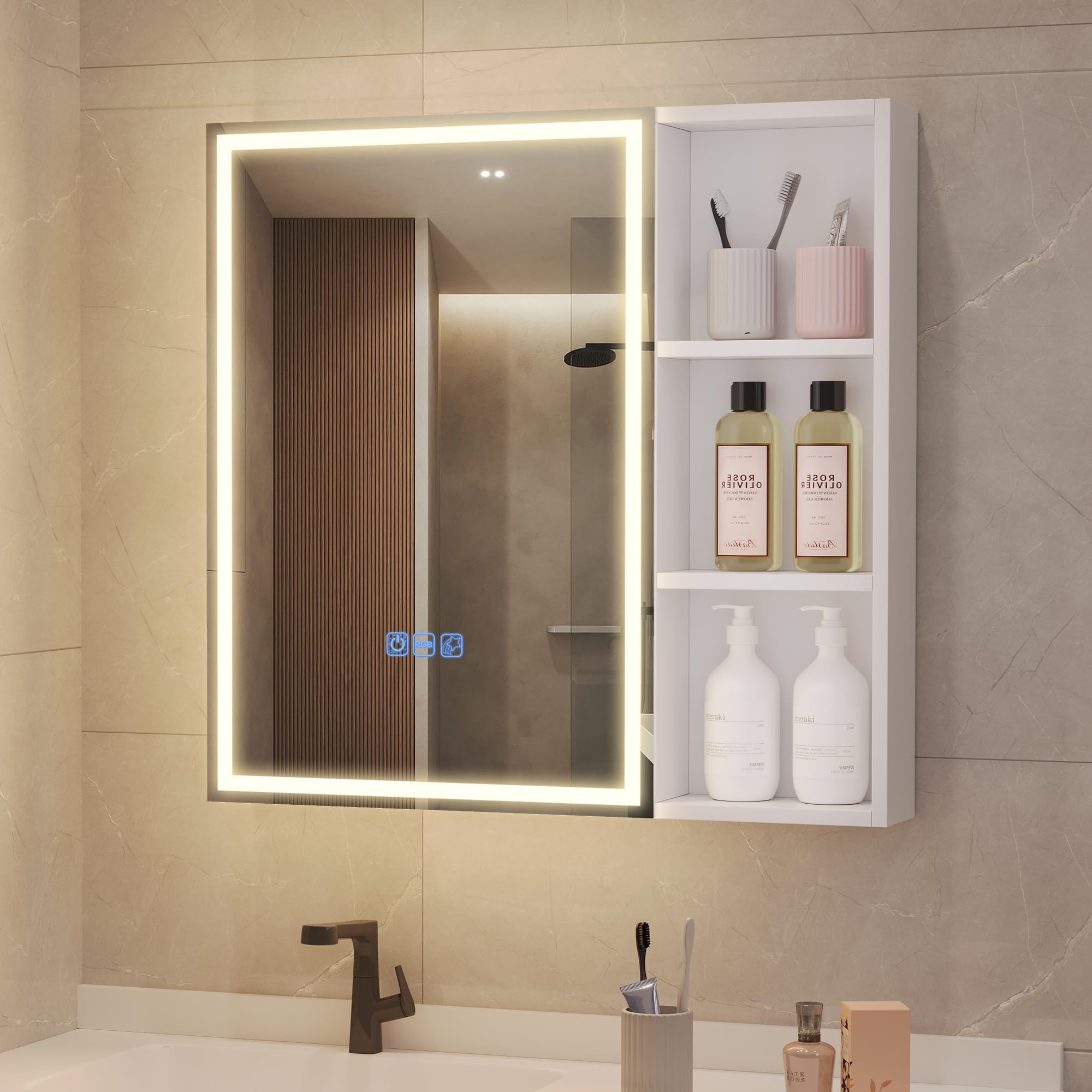 Vlsrka - Botiquín de baño con espejo LED RGB, 27.6 x 27 pulgadas ...