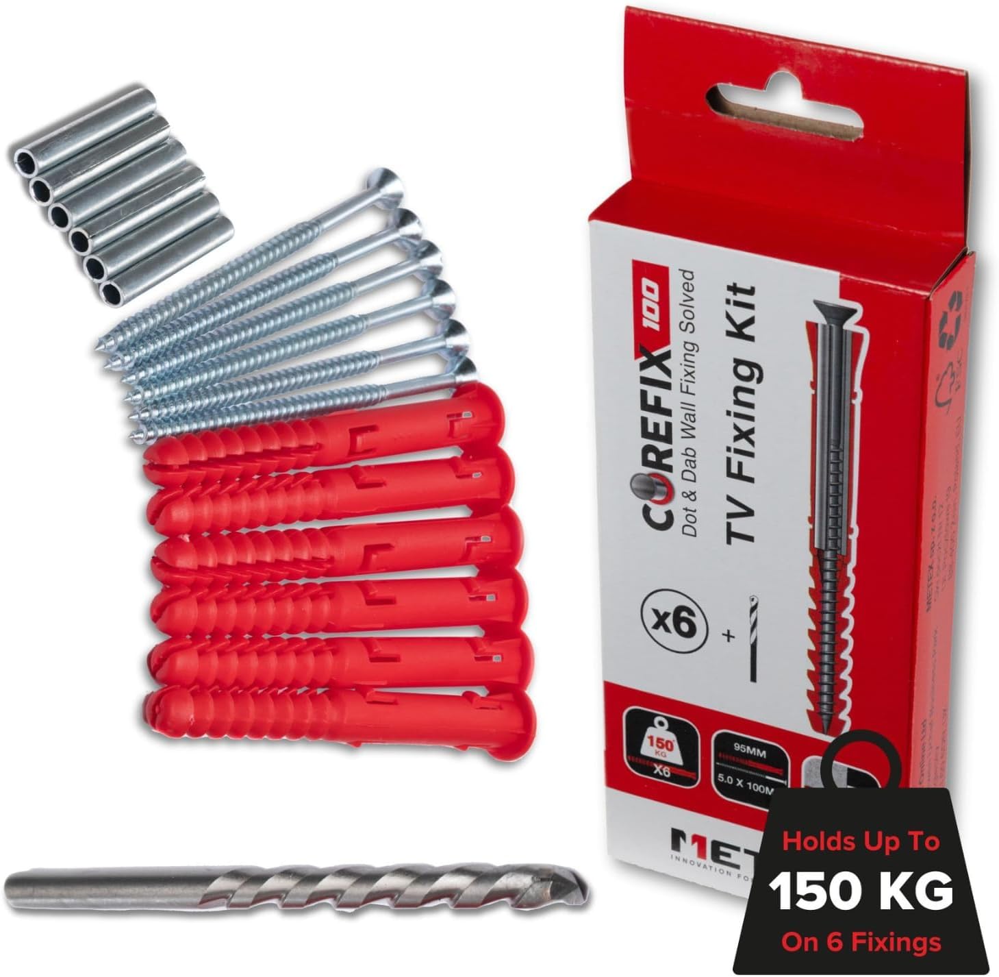 Corefix 6 x 100mm TV Wall Fixings With Drill Bit Included ...