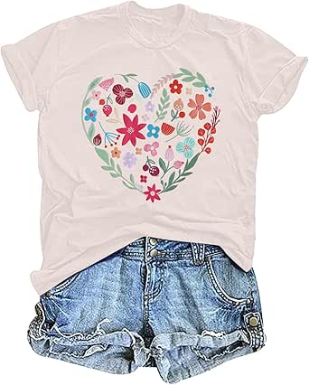 DUTUT Women Vintage Wildflower Shirt Floral Heart Graphic Shirts Boho ...