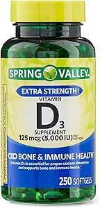 Amazon.com: Spring Valley Vitamin D3 Softgels, 5000 IU, 250 Count ...